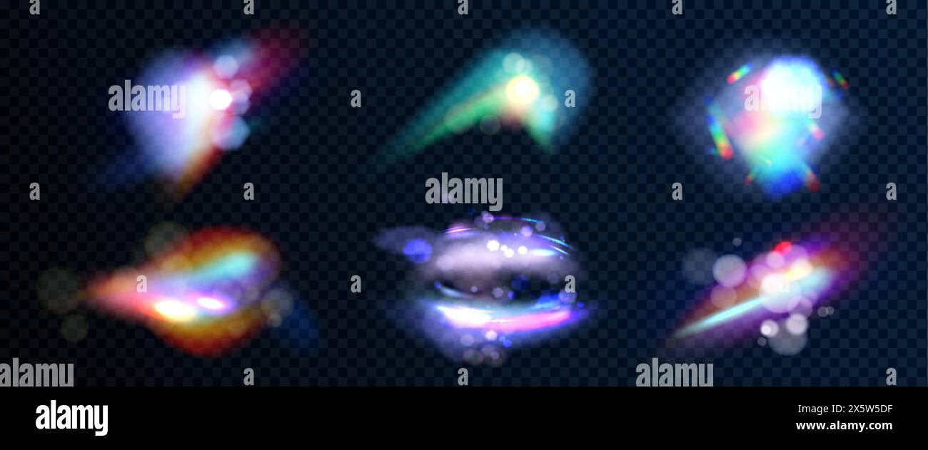 Iridescent diamond flare light with overlay effect on transparent bg ...