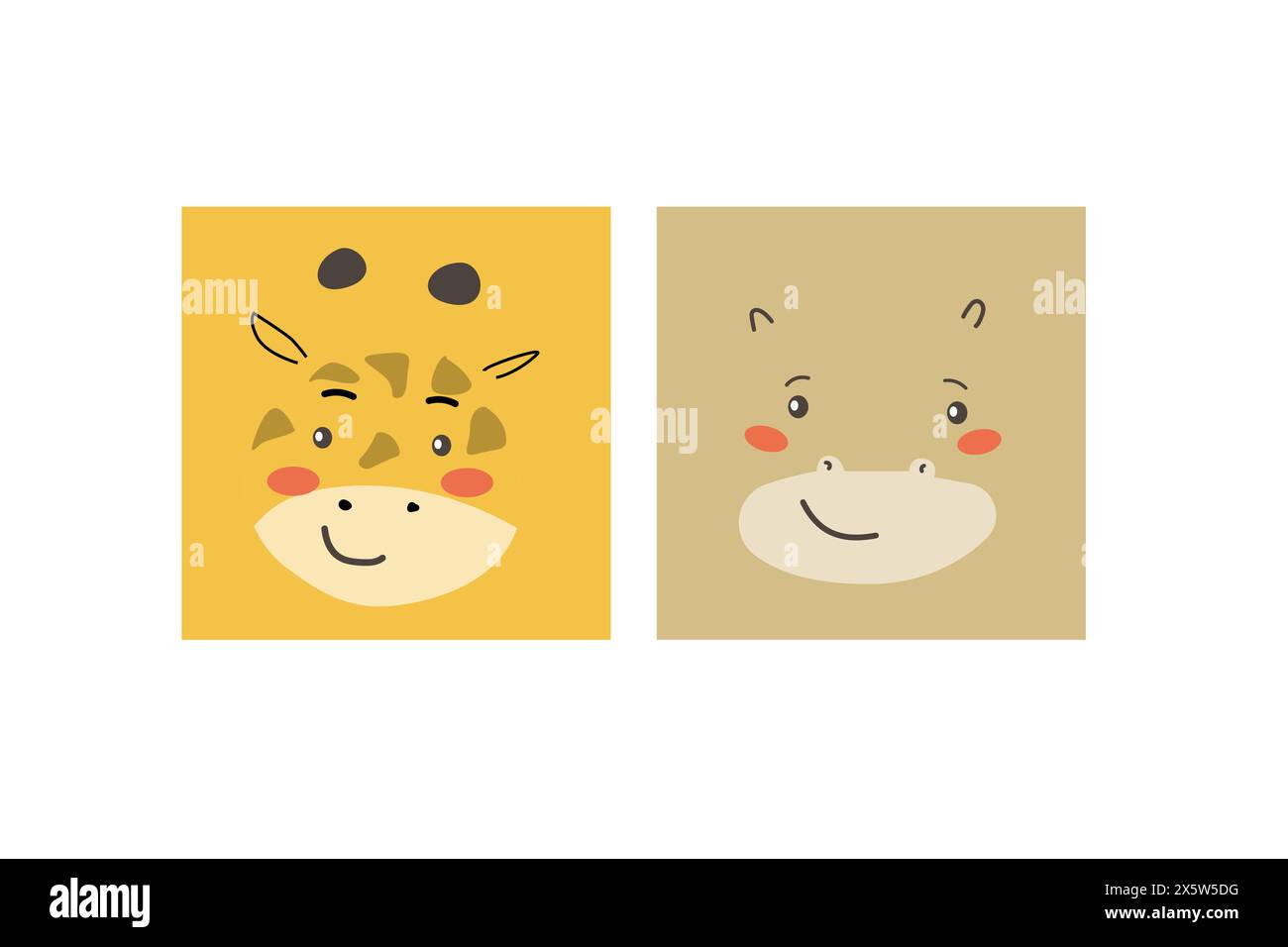 African animals faces set. Cute doodle animal portraits. Hand drawn ...