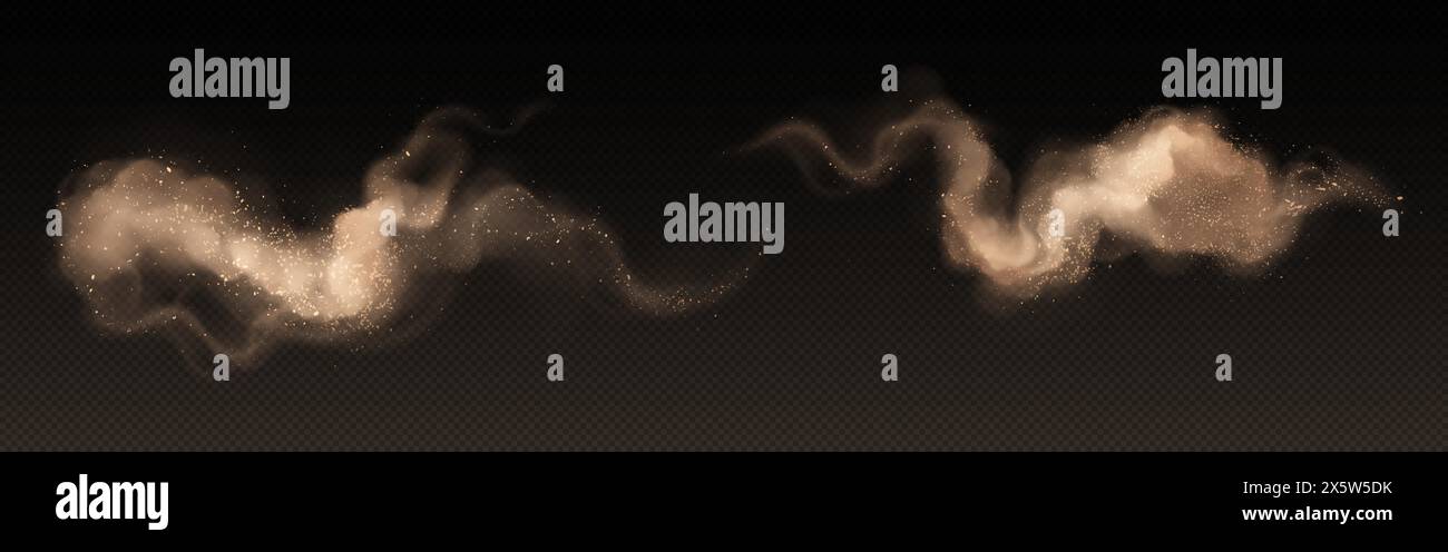 Dirt sand dust, desert powder with smoke vector effect. Isolated flying ...