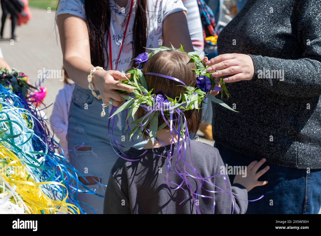 Hand made flower crowns, decoration for the festival Vrbica in the city ...