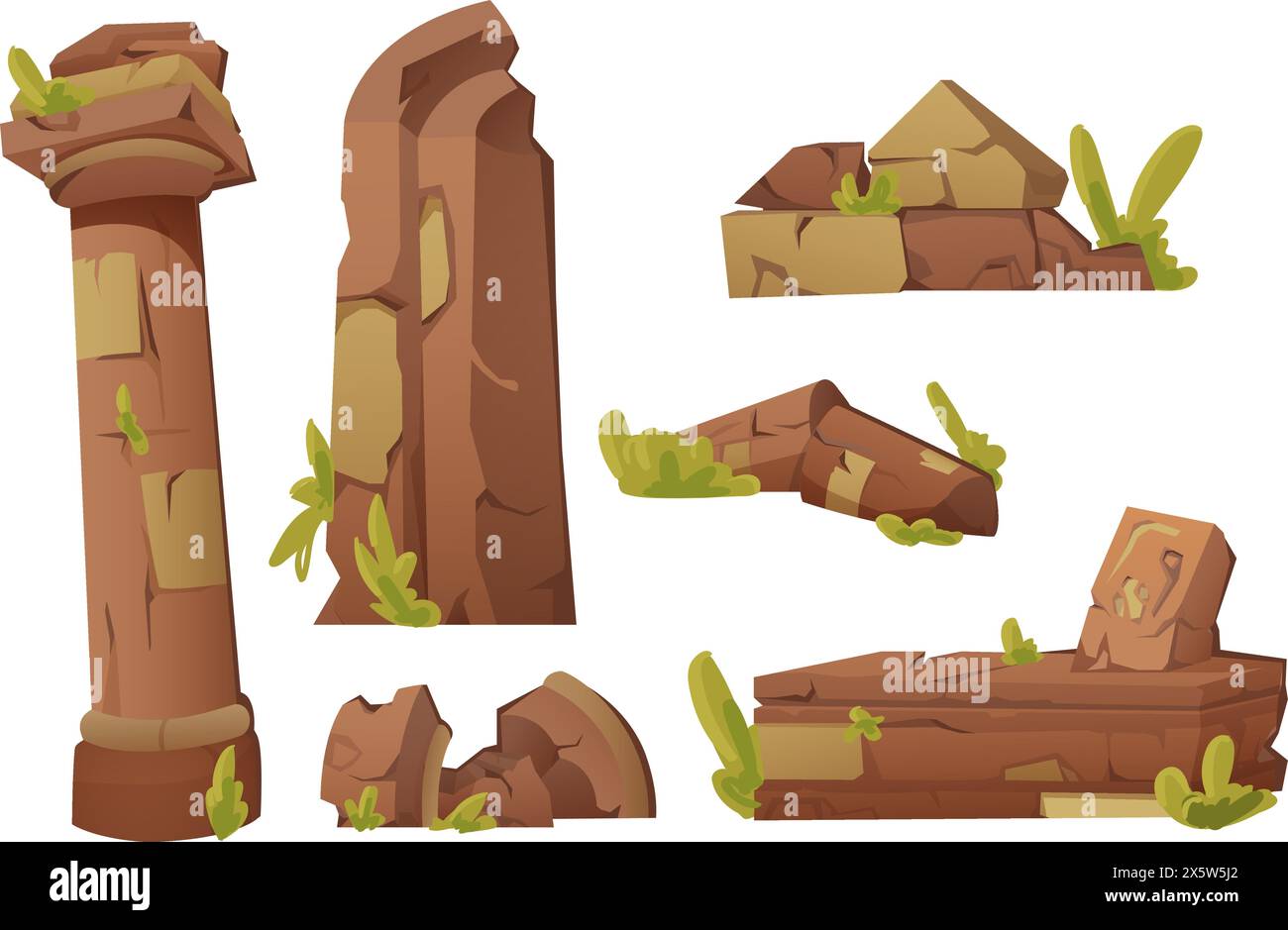 Ancient ruins set - destroyed architecture or monuments of old ...