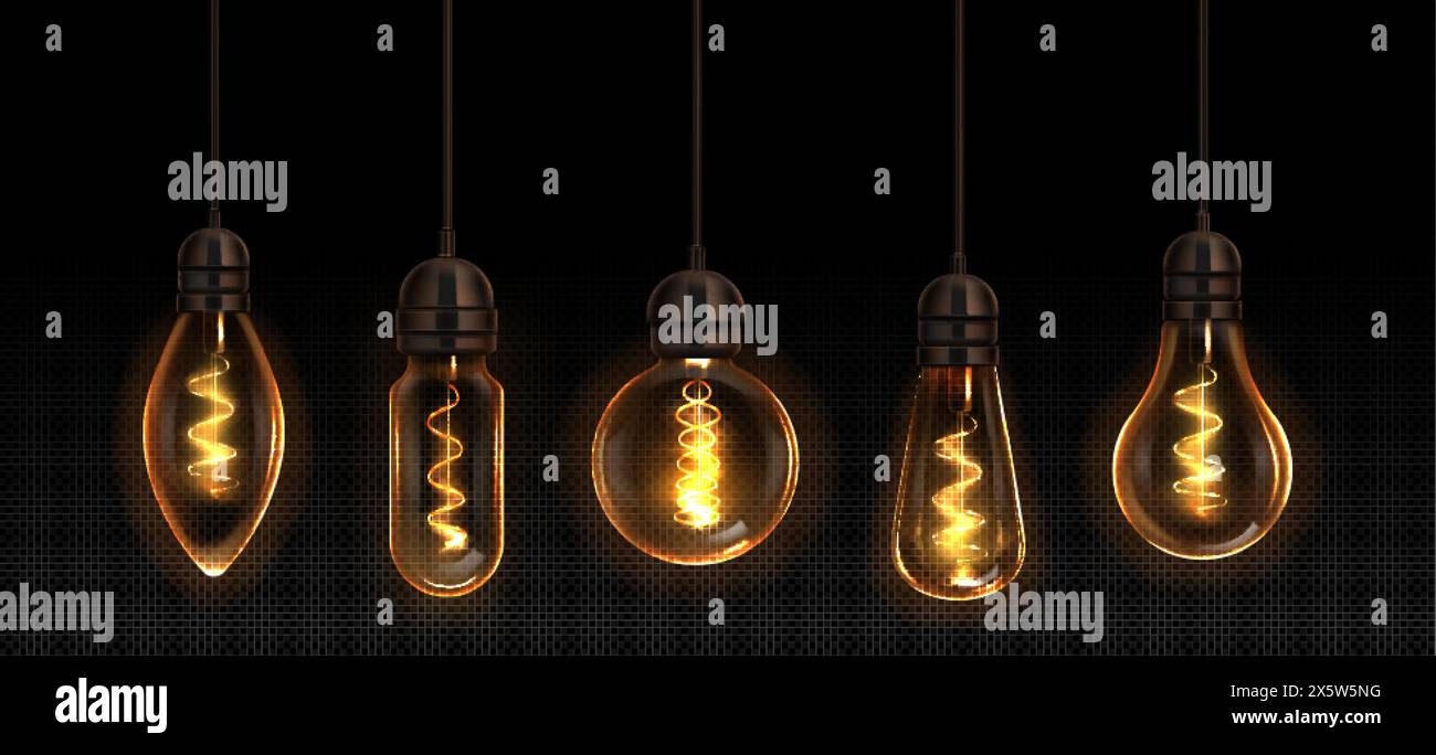 Vintage light bulbs set isolated on transparent background. Vector ...