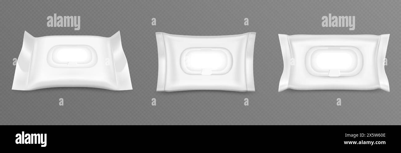 Wet wipe package with plastic flap mockup. Realistic 3d vector set of ...