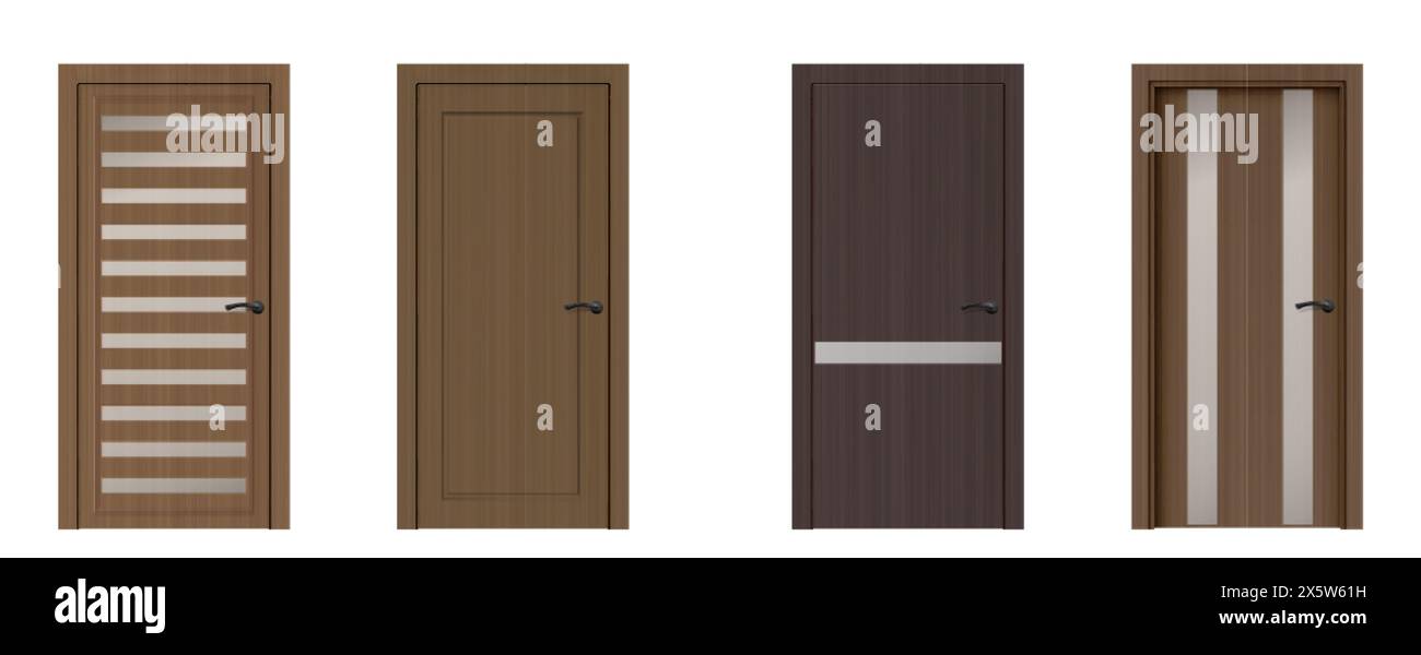 3d wooden realistic front door design isolated. Wood modern entrance in ...