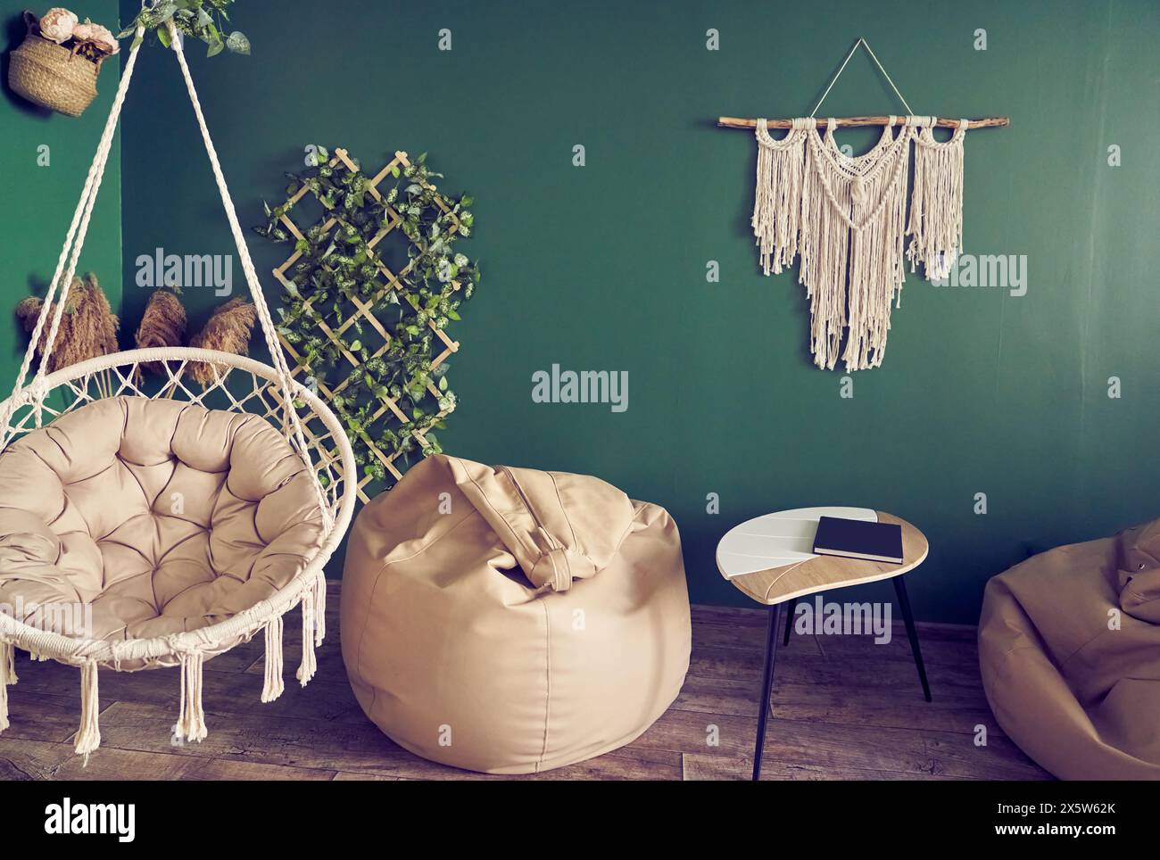 A cozy relaxation room, a living room interior with a designer ...