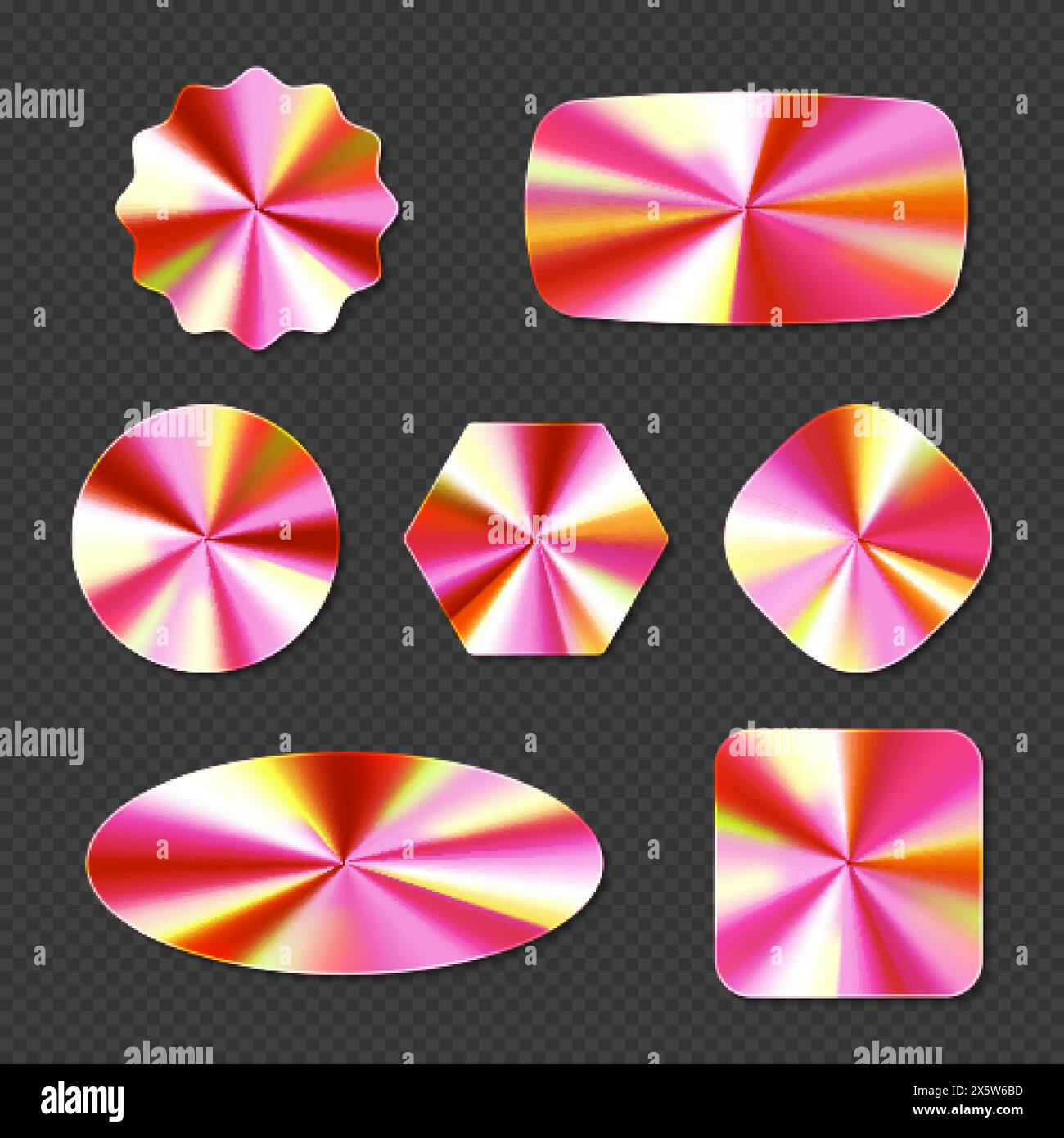 Pink hologram sticker with metal foil gradient. Iridescent circle with ...