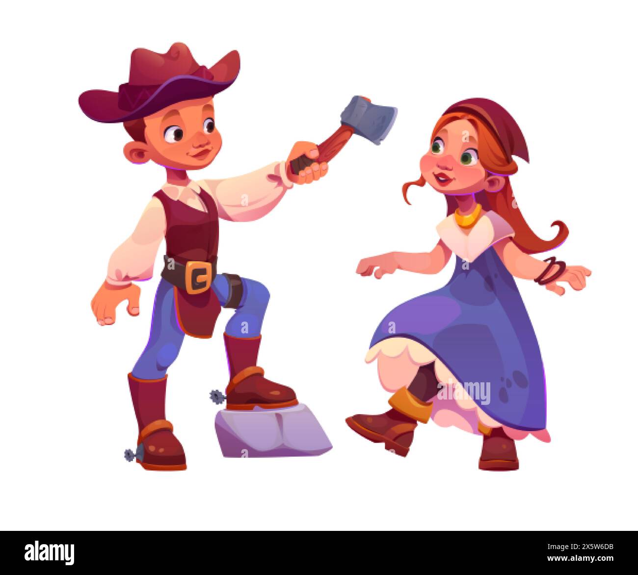 Cute western cowboy child. Texas girl character cartoon. Happy west ...