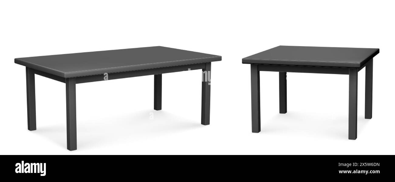 Black rectangular and square kitchen or office table. Realistic vector ...
