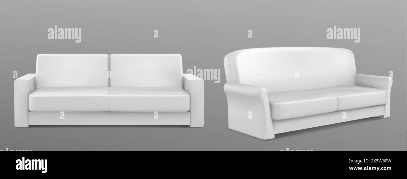White sofa 3d with fabric surface. Realistic vector illustration set of ...