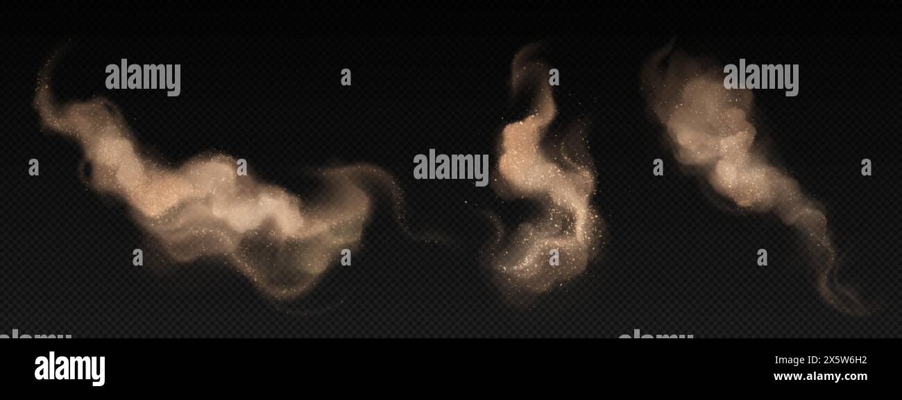 Brown dust clouds set isolated on transparent background. Vector ...