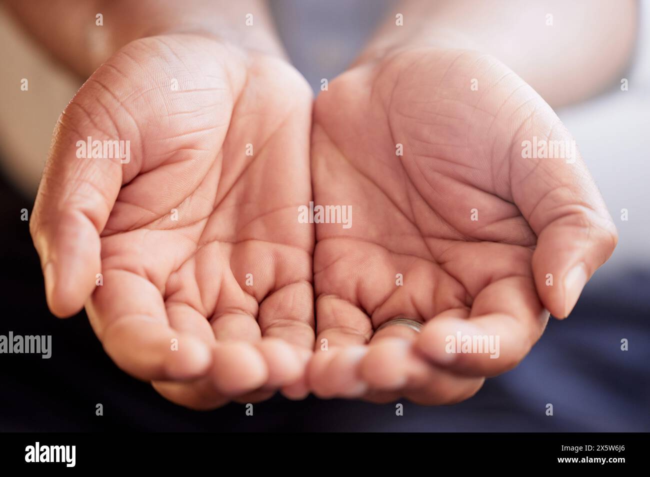 Open palm, closeup and hands for charity, care or kindness from public ...