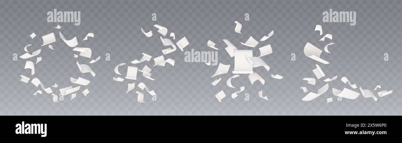 3d fly paper sheet. White document fall vector. Isolated realistic ...
