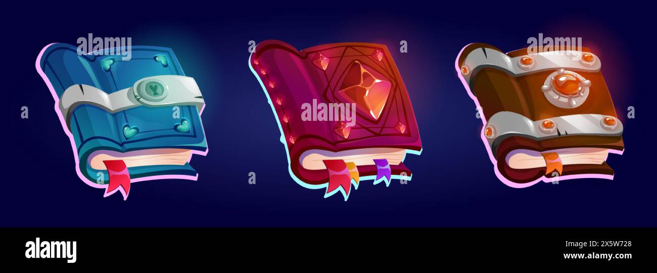 Ancient magic books set isolated on background. Vector cartoon ...