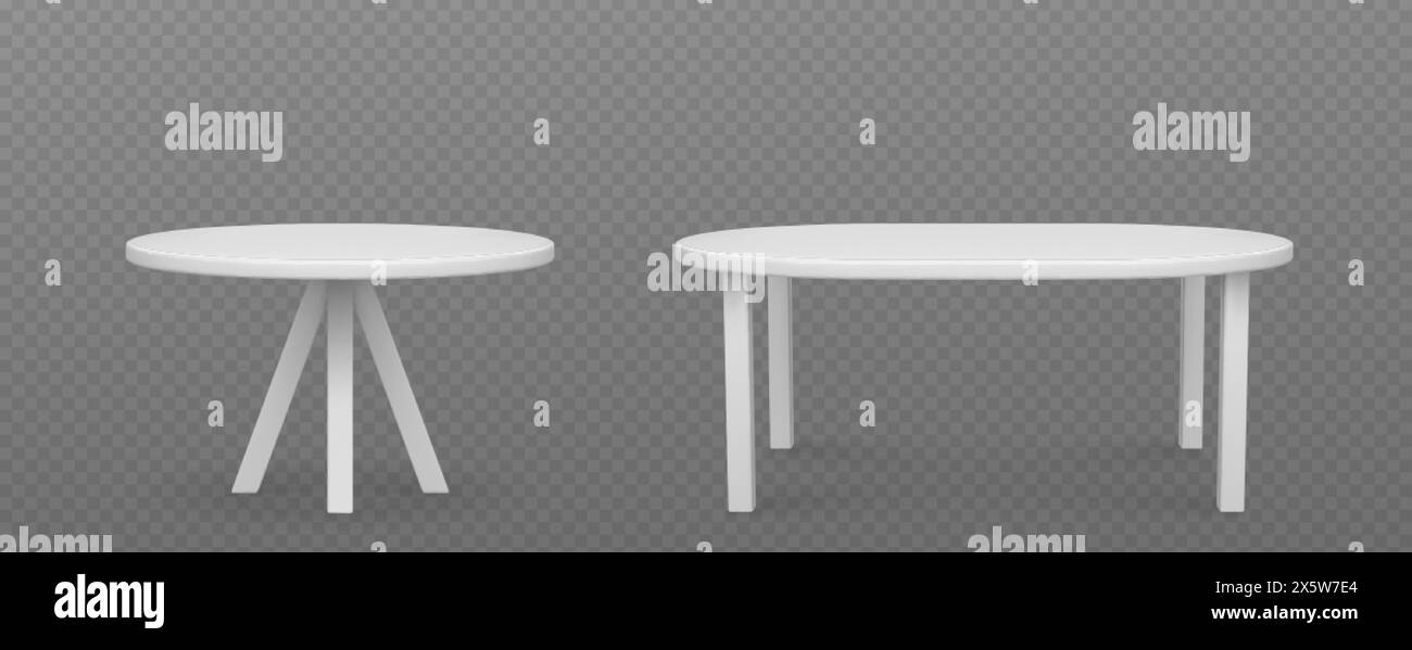 White kitchen or office table with round and oval tabletop. Realistic ...