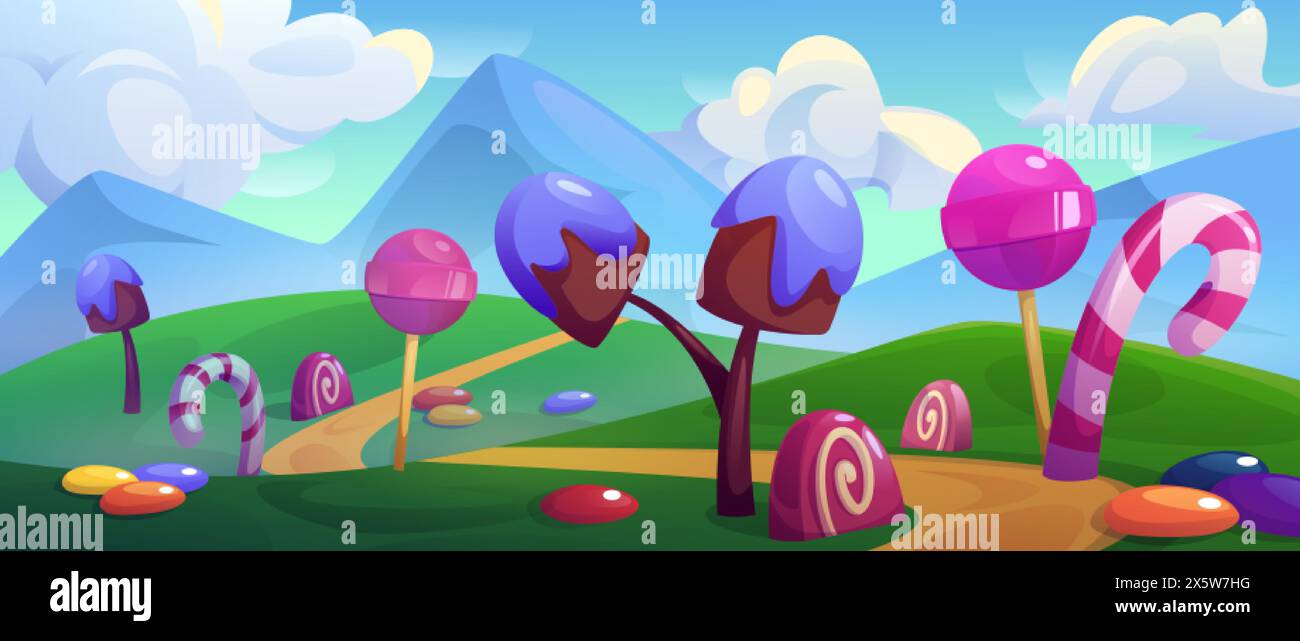 Candy land game background. Vector cartoon illustration of green ...