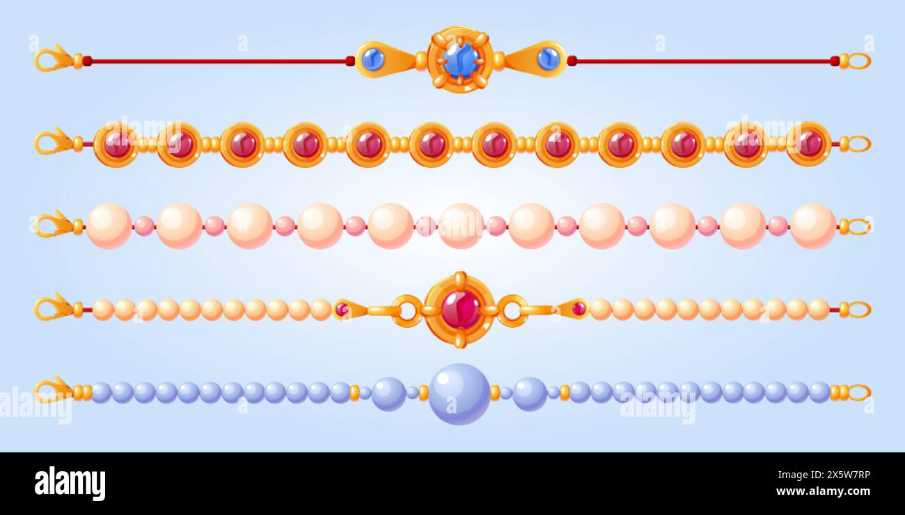 Jewelry bracelet or necklace with beads and gemstones. Cartoon vector ...