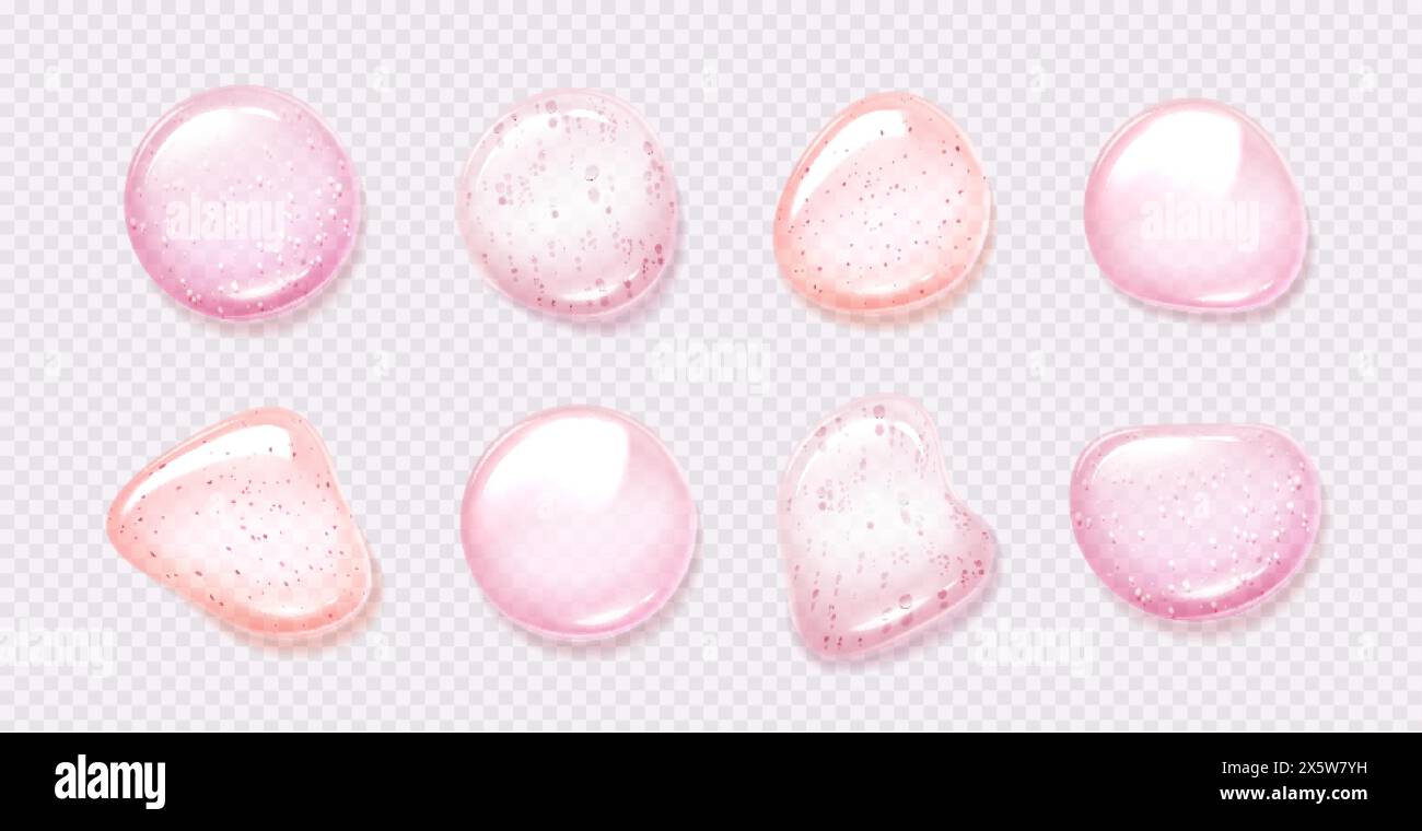 Pink transparent soap or cleansing gel drops with texture. Realistic 3d ...
