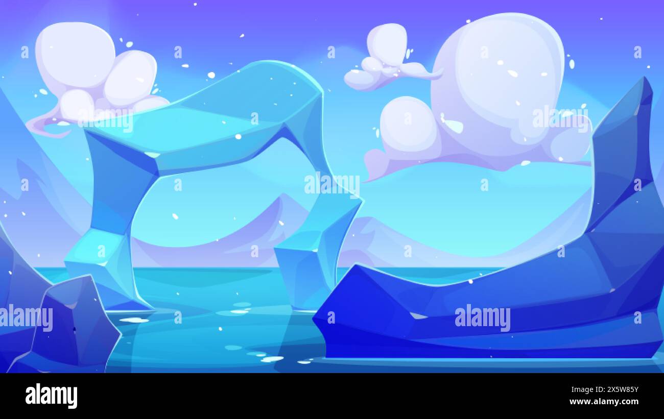 Arctic ocean winter landscape. Vector cartoon illustration of polar ...