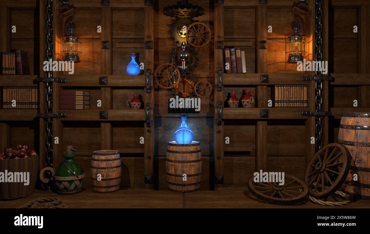 Enter the wizard's workshop, where magic brews amidst steampunk wonders ...