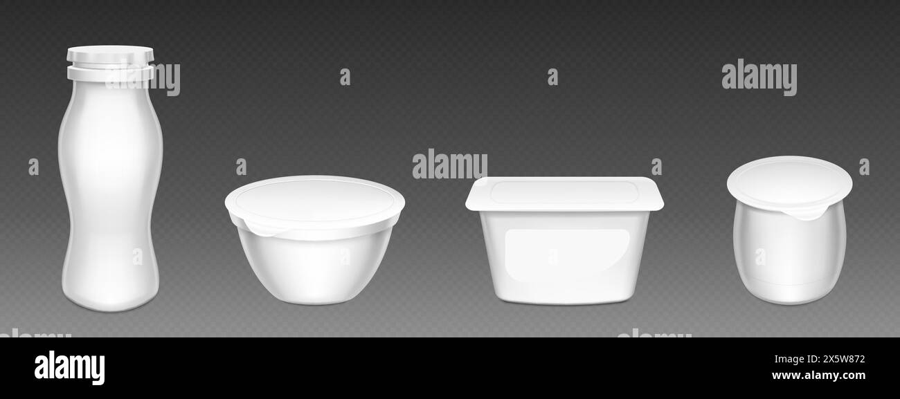 White plastic yogurt or cream cup package mockup. 3d blank yoghurt pot ...