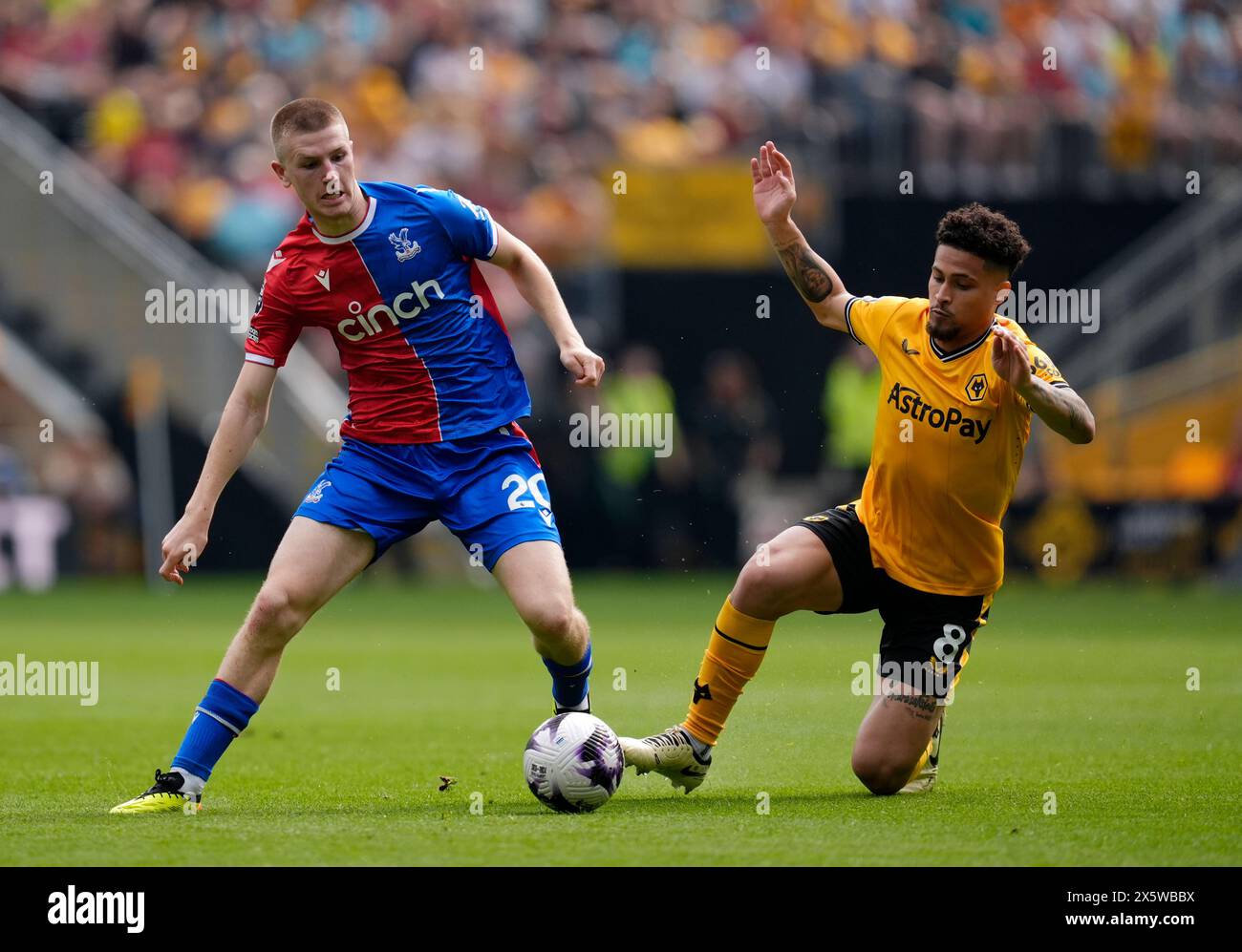 Crystal Palace's Adam Wharton (left) and Wolverhampton Wanderers' Joao ...