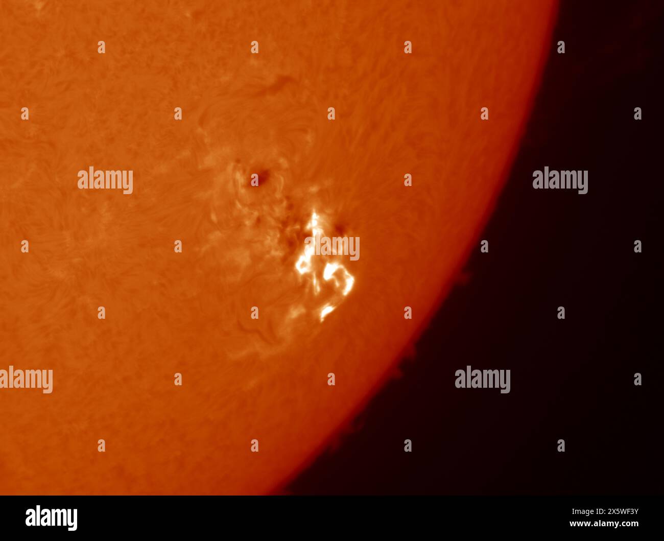 London, UK. 11th May, 2024. Solar telescope image of massive and ...