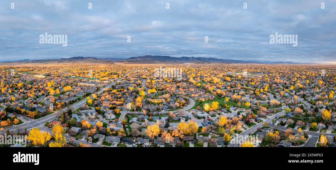 spring morning over city of Fort Collins and Front Range of Rocky ...