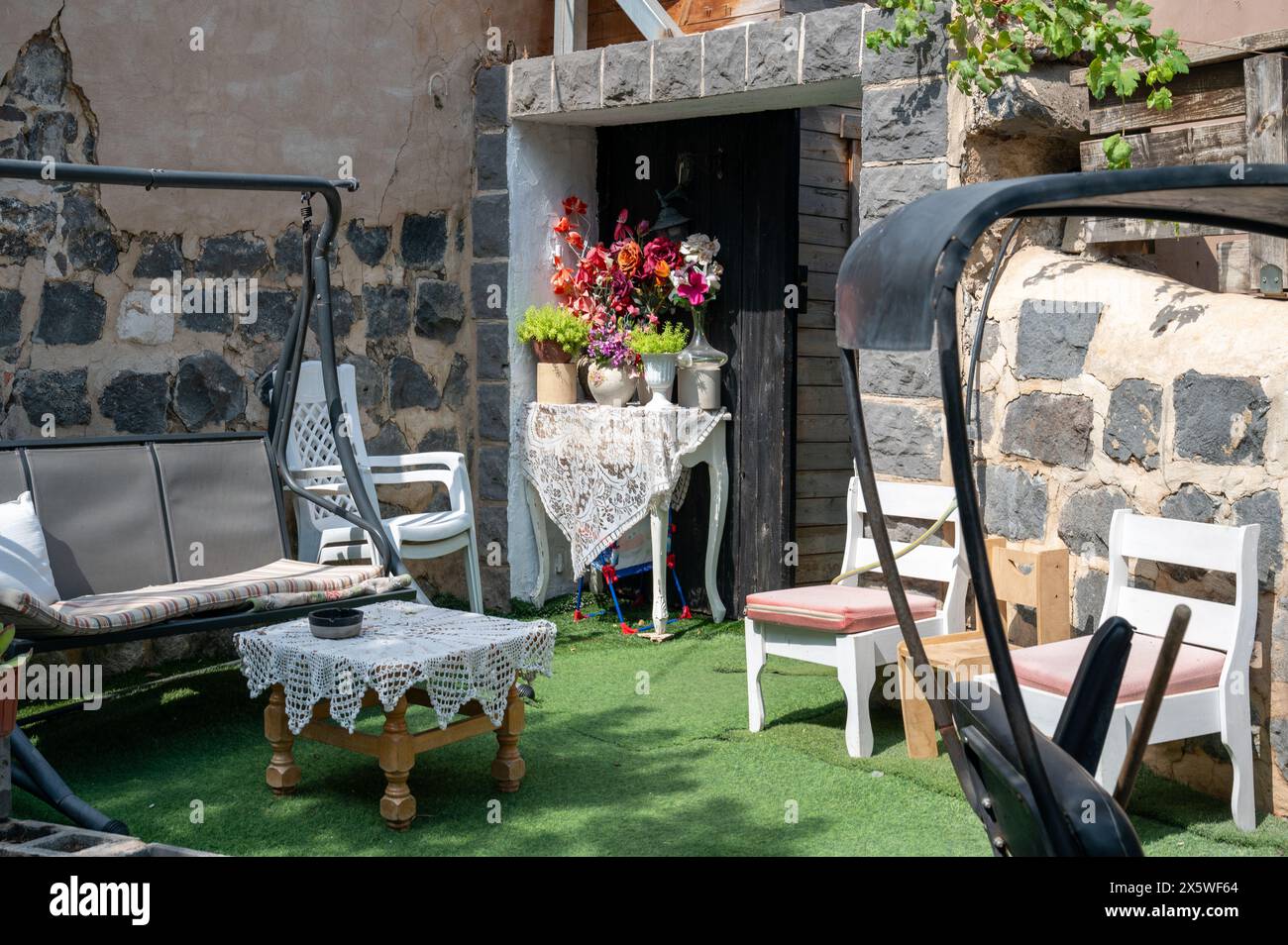 Kfar Kama, Israel - Aug 26, 2023. Circassian village. Architecture and ...