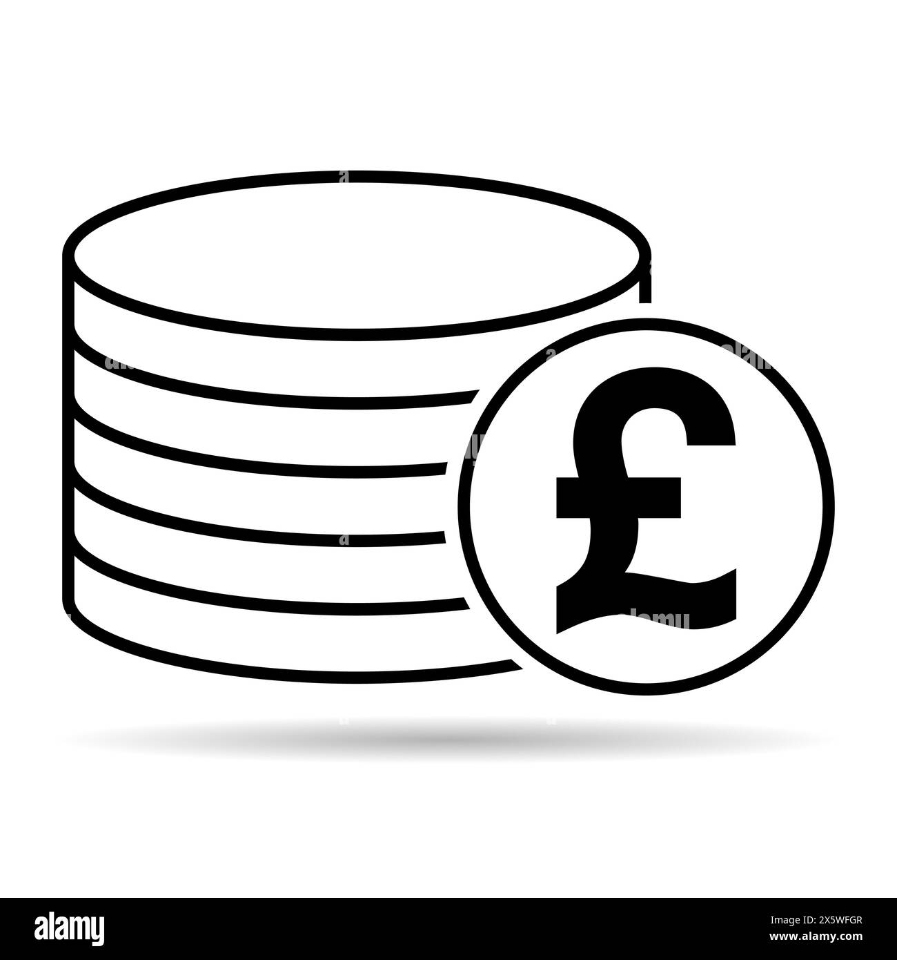 Pound stack shadow coin, flat icon money design, cash sign vector ...