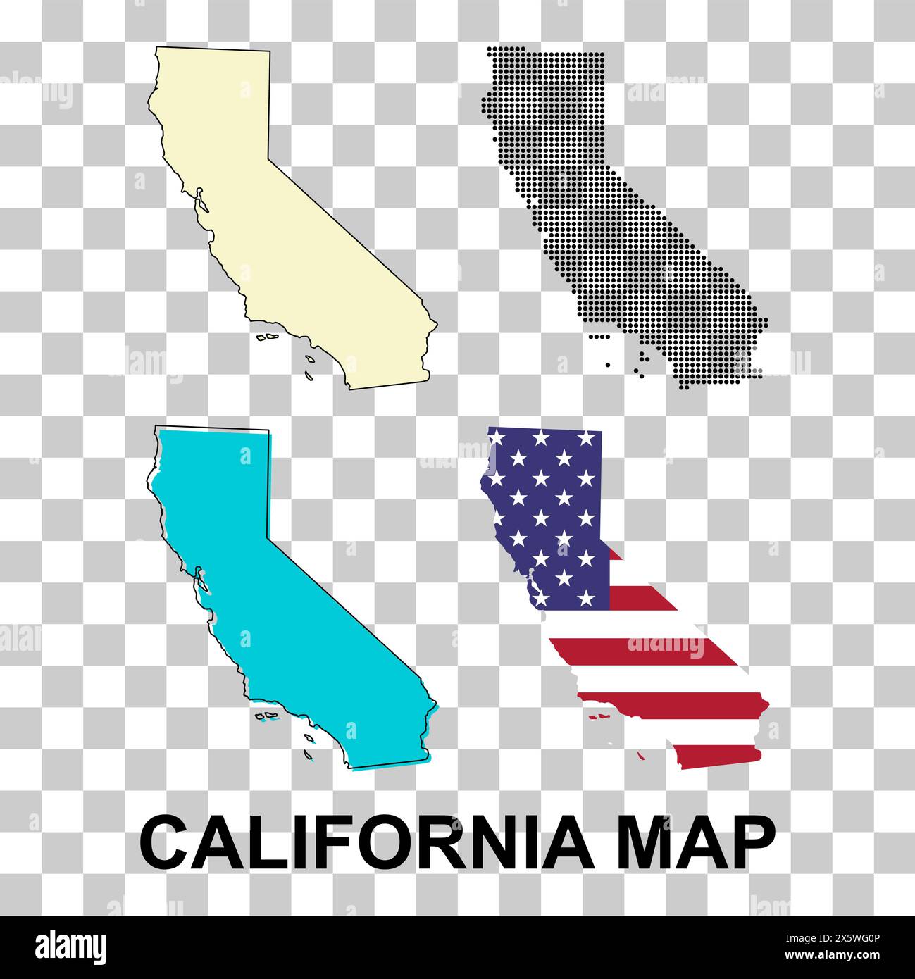 Set of California map, united states of america. Flat concept icon ...