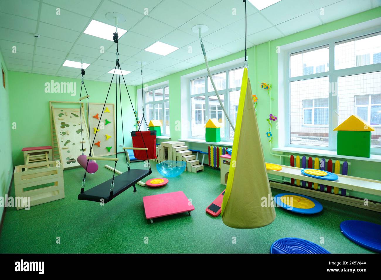Interior of the physical therapy rehabilitation room for Down syndrome ...