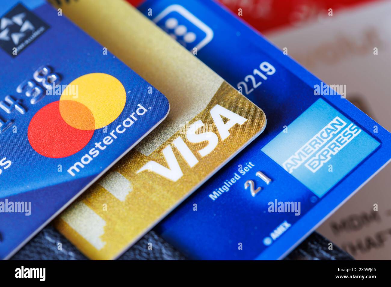 Stuttgart, Germany - May 1, 2024: Credit cards from VISA, Mastercard ...