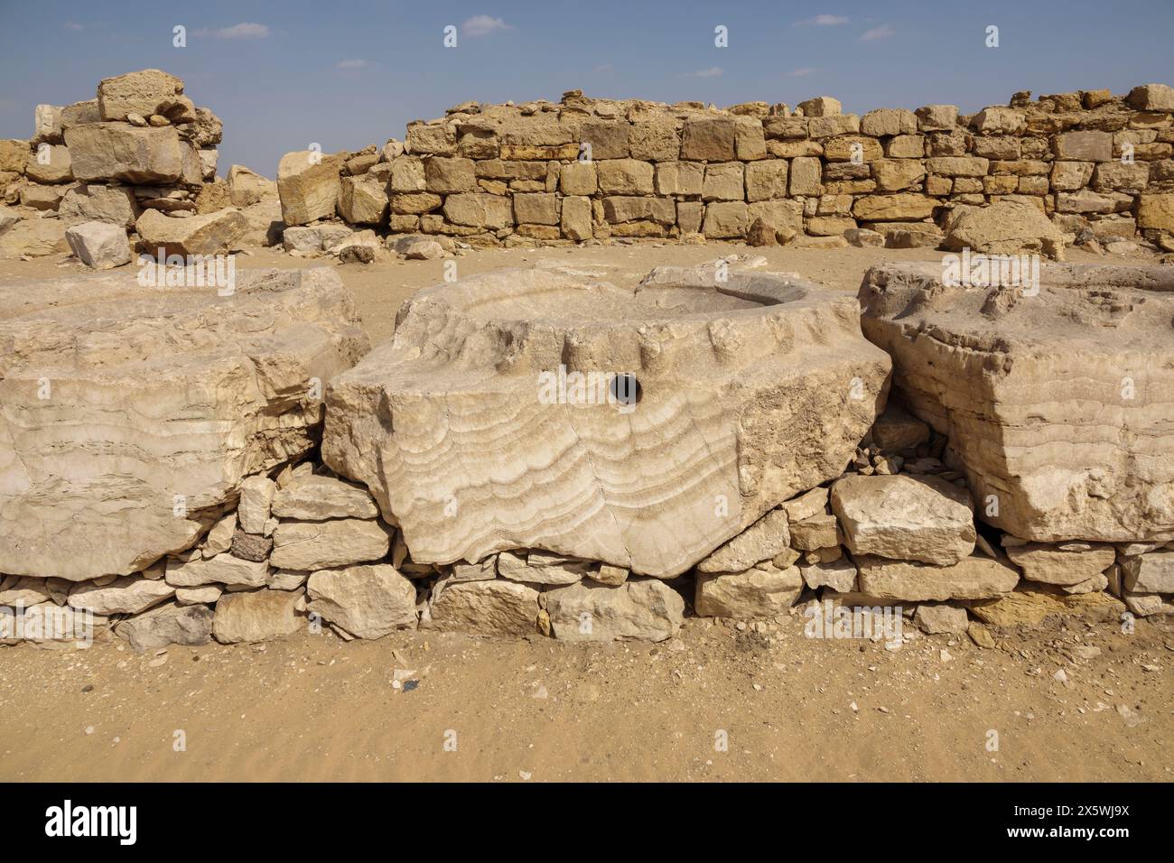 Basins on the ground at the Sun Temple of Niuserre at Abu Ghurob, near ...