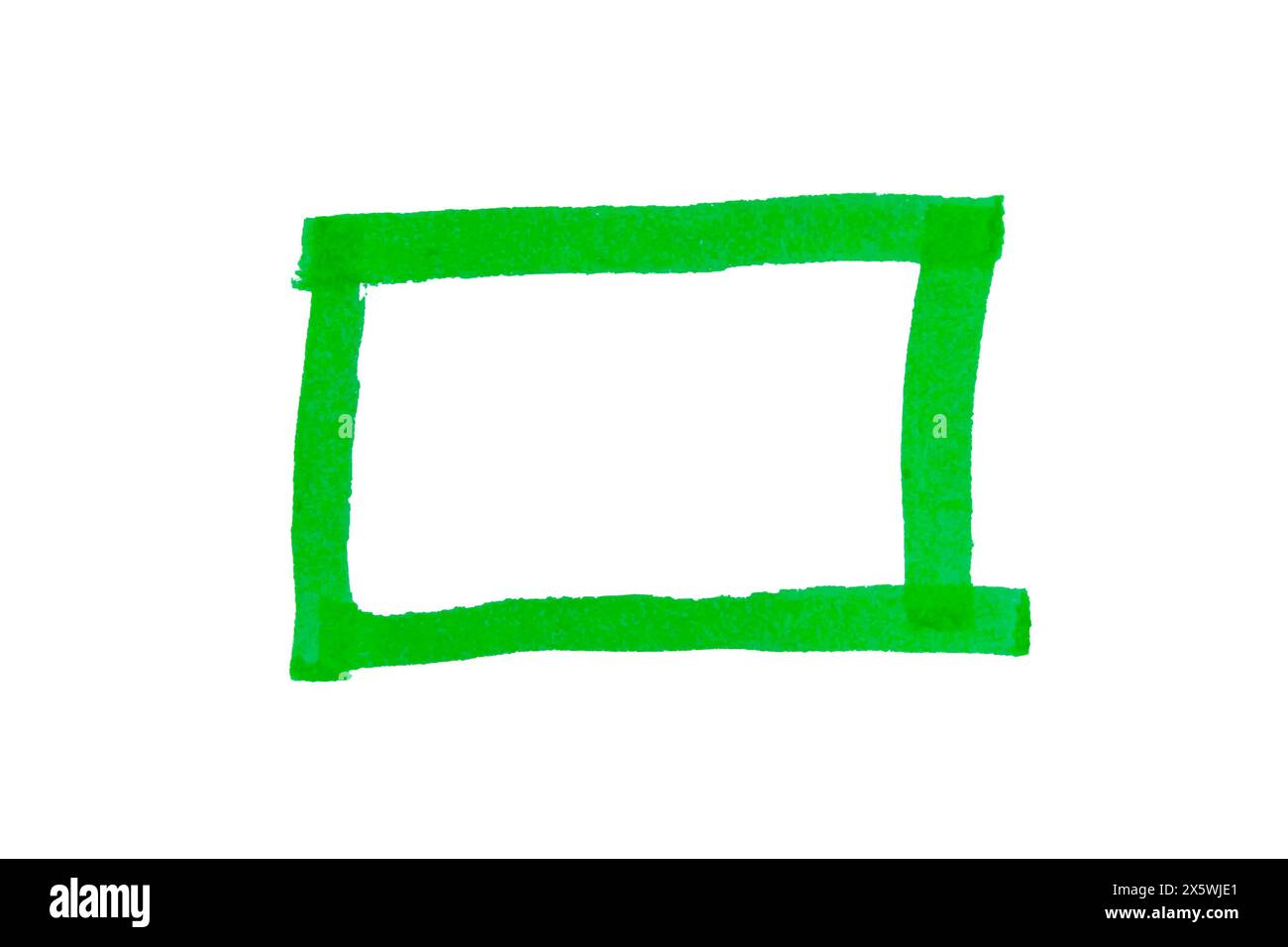 Green square shape isolated on a white background. Square frame drawn ...