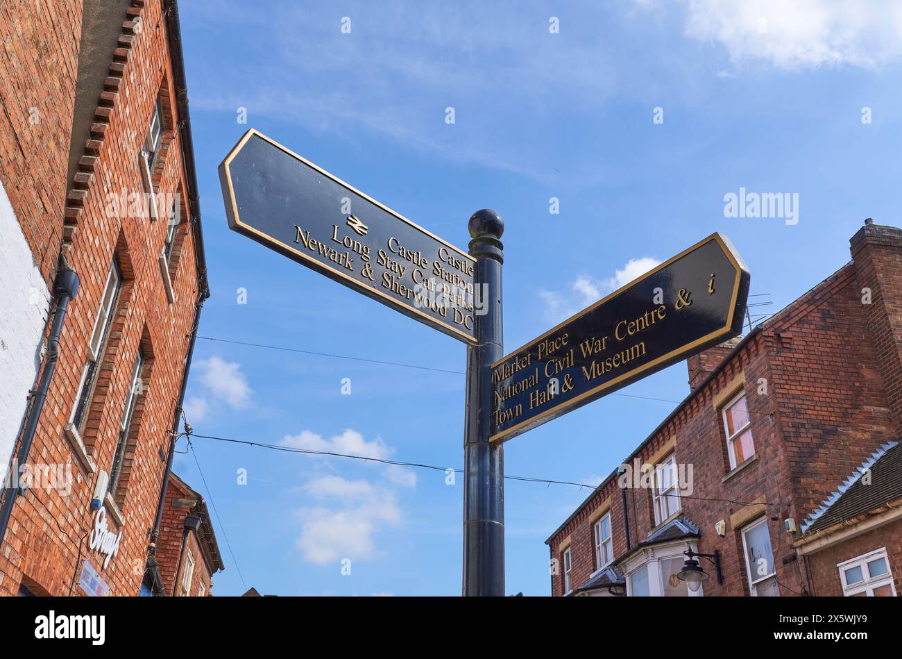 Tourist direction sign post in Newark on Trent, Nottinghamshire, UK ...
