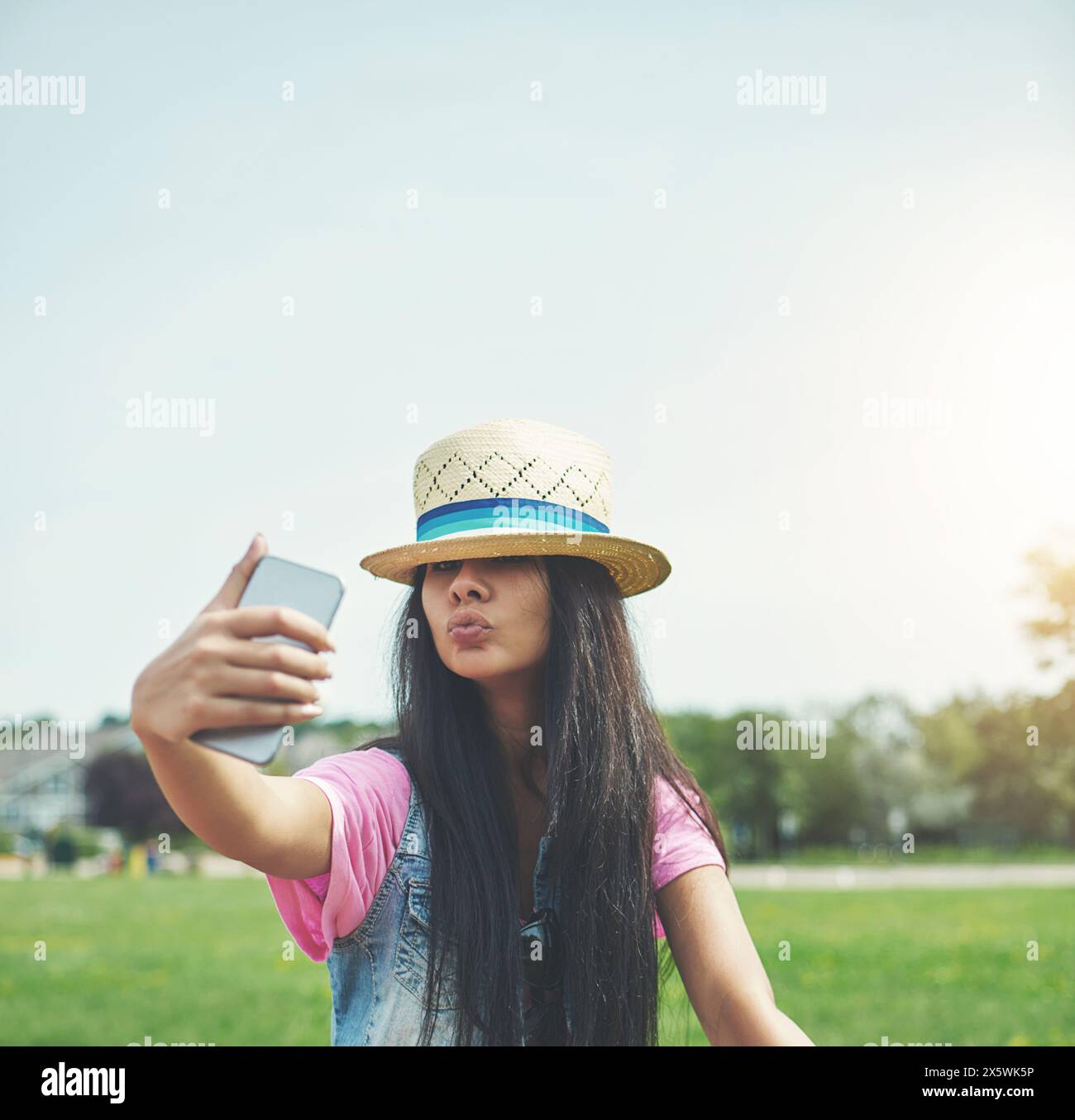 Outdoor, girl and selfie with attitude in park for profile picture on ...