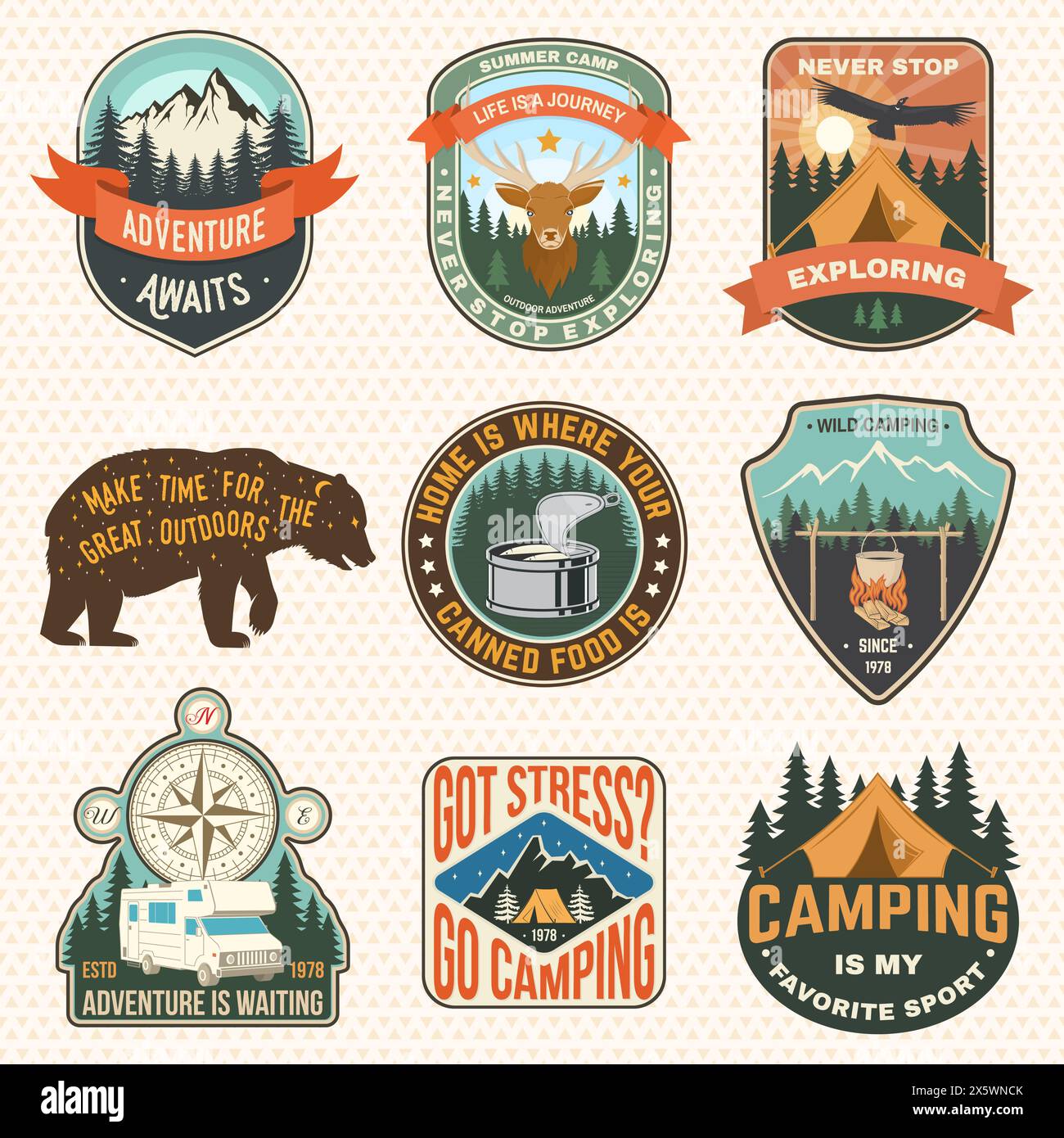 Set of Summer camp patches. Vector. Concept for shirt or logo, print ...
