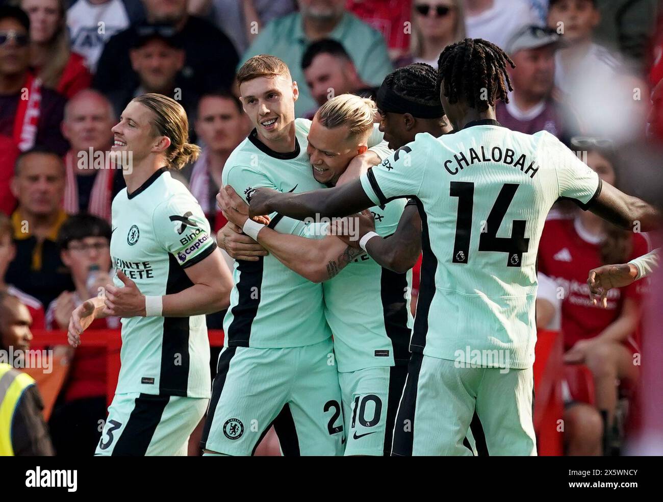 Chelsea's Mykhaylo Mudryk (third right) is congratulated by his team ...