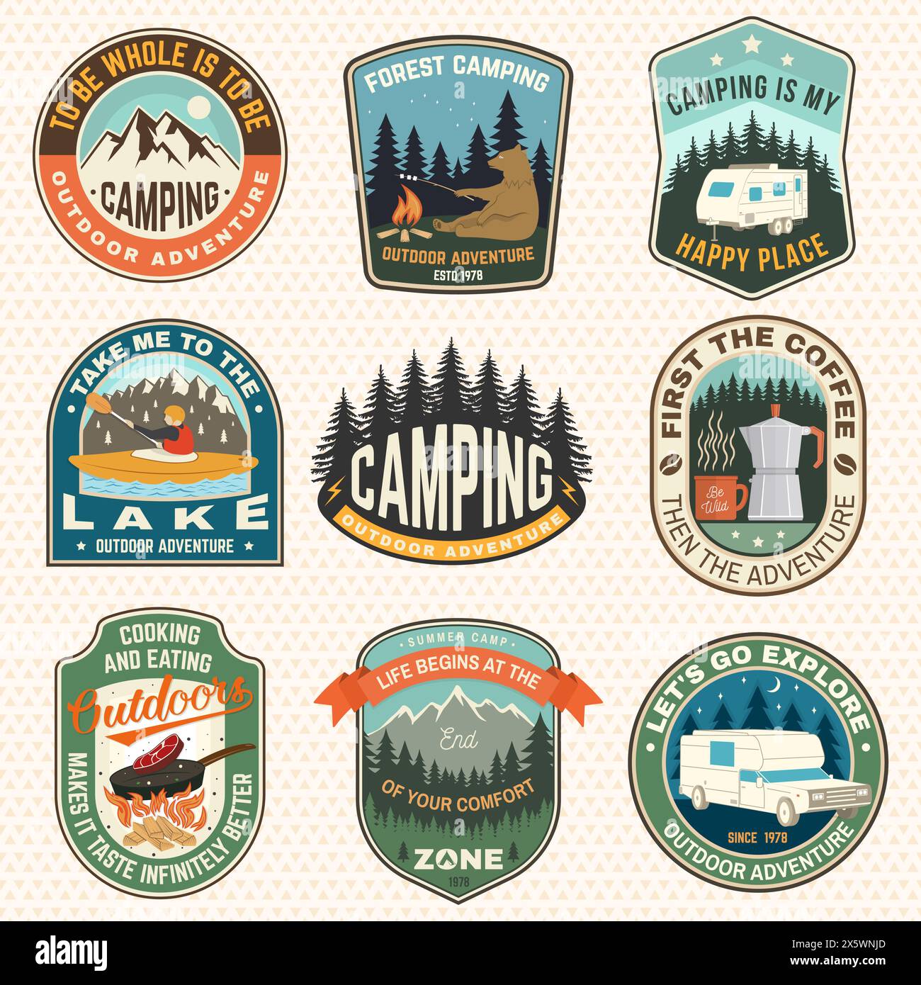 Set of Summer camp patches. Vector. Concept for shirt or logo, print ...