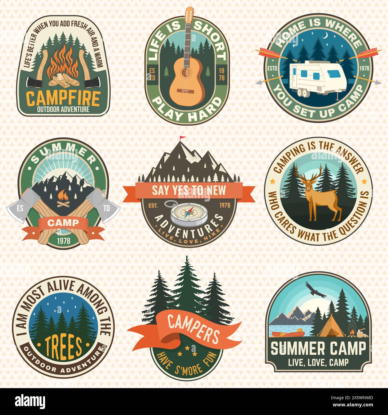 Set of Summer camp patches. Vector. Concept for shirt or logo, print ...