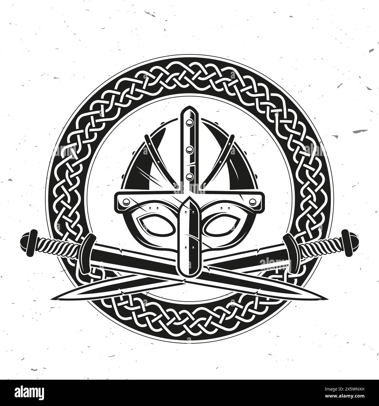 Viking helmet with crossed battle sword and national viking seamless ...