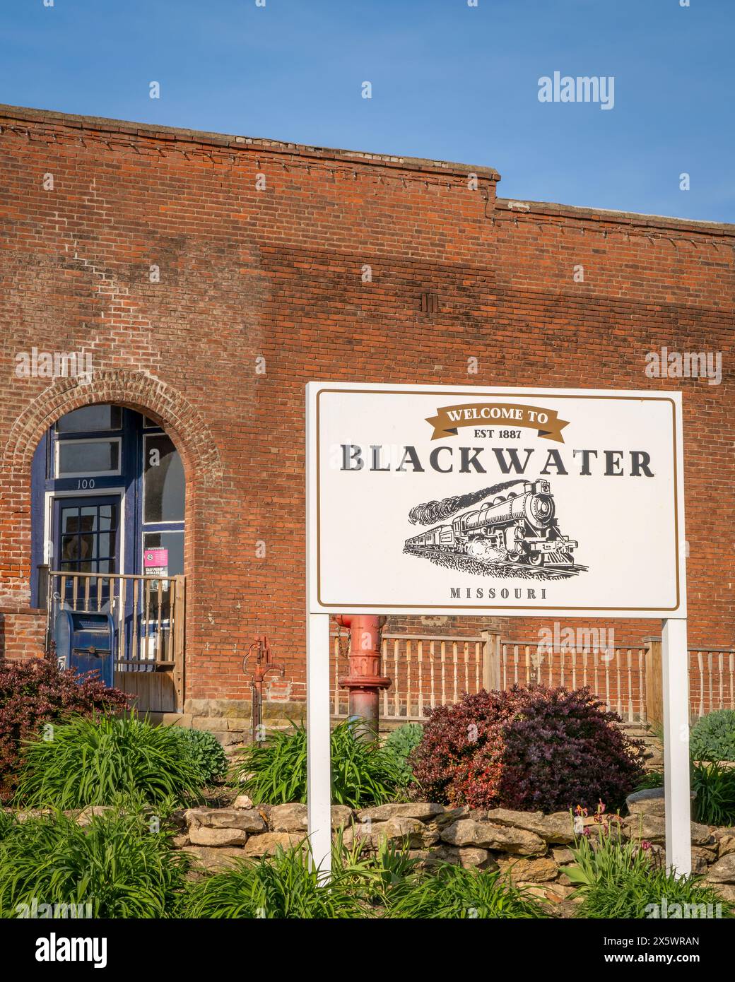Blackwater, MO, USA - April 22, 2024: Welcome sign to the historic town ...