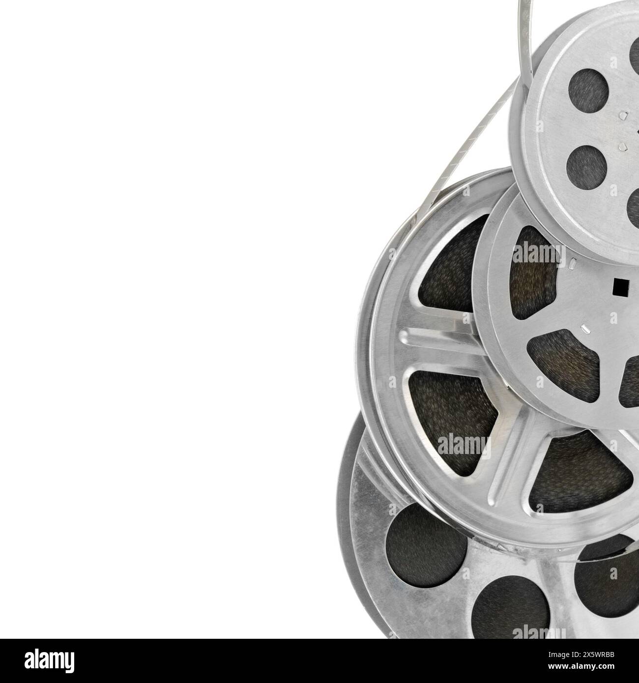 Set of reels with film strip isolated on a white background. Free space ...