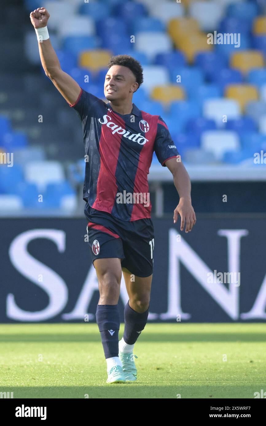 Naples, Italy. 11th May, 2024. Dan Ndoye of Bologna FC celebrates after ...