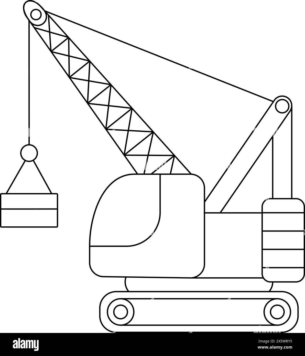 Vector black and white crawler crane with load. Construction site, road ...