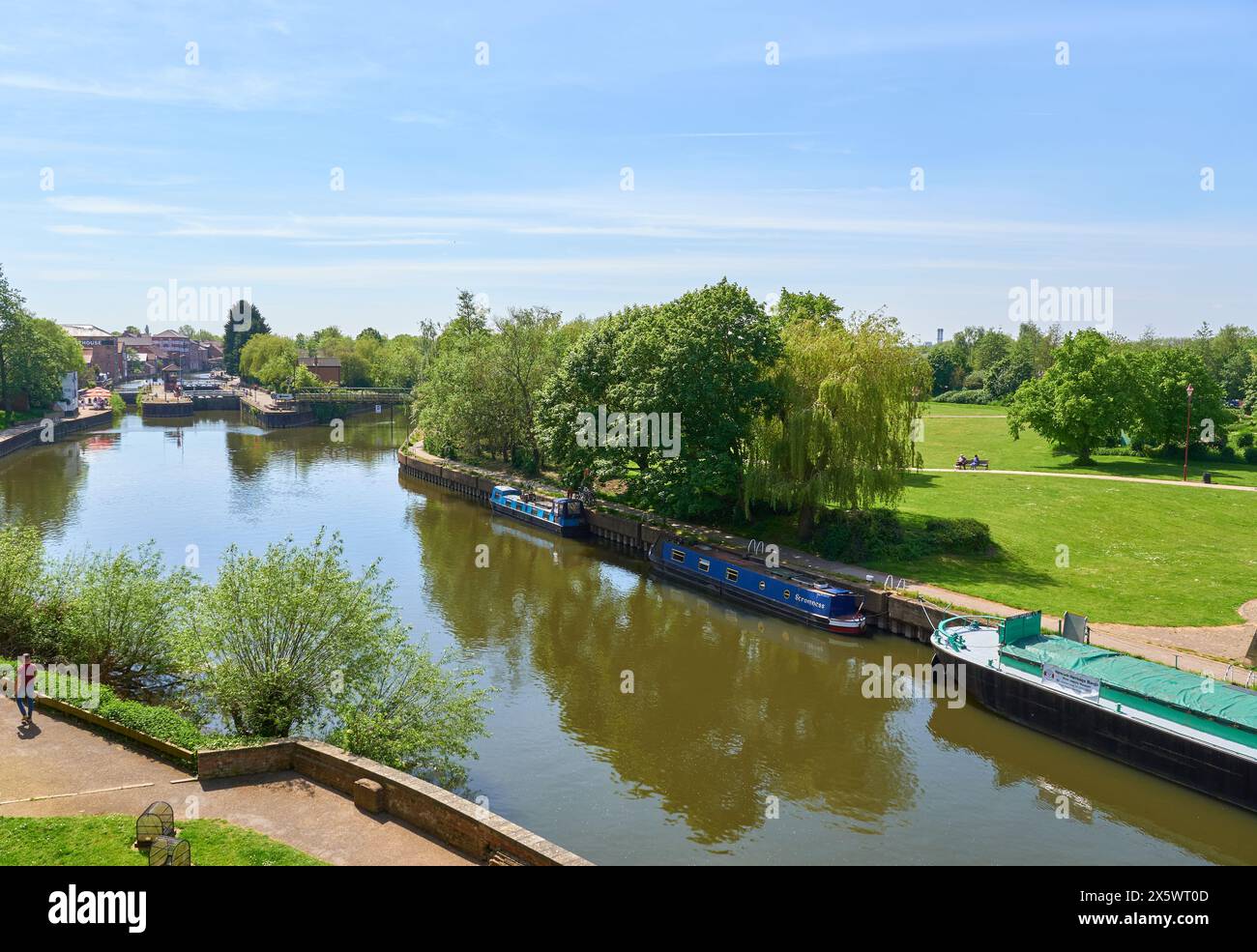 Boats moored on the River Trent in Newark on Trent, Nottinghamshire, UK ...