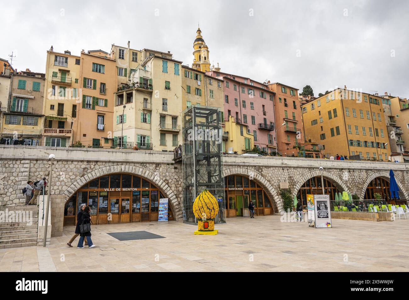 The historic center of Menton with beautiful houses with stunning ...