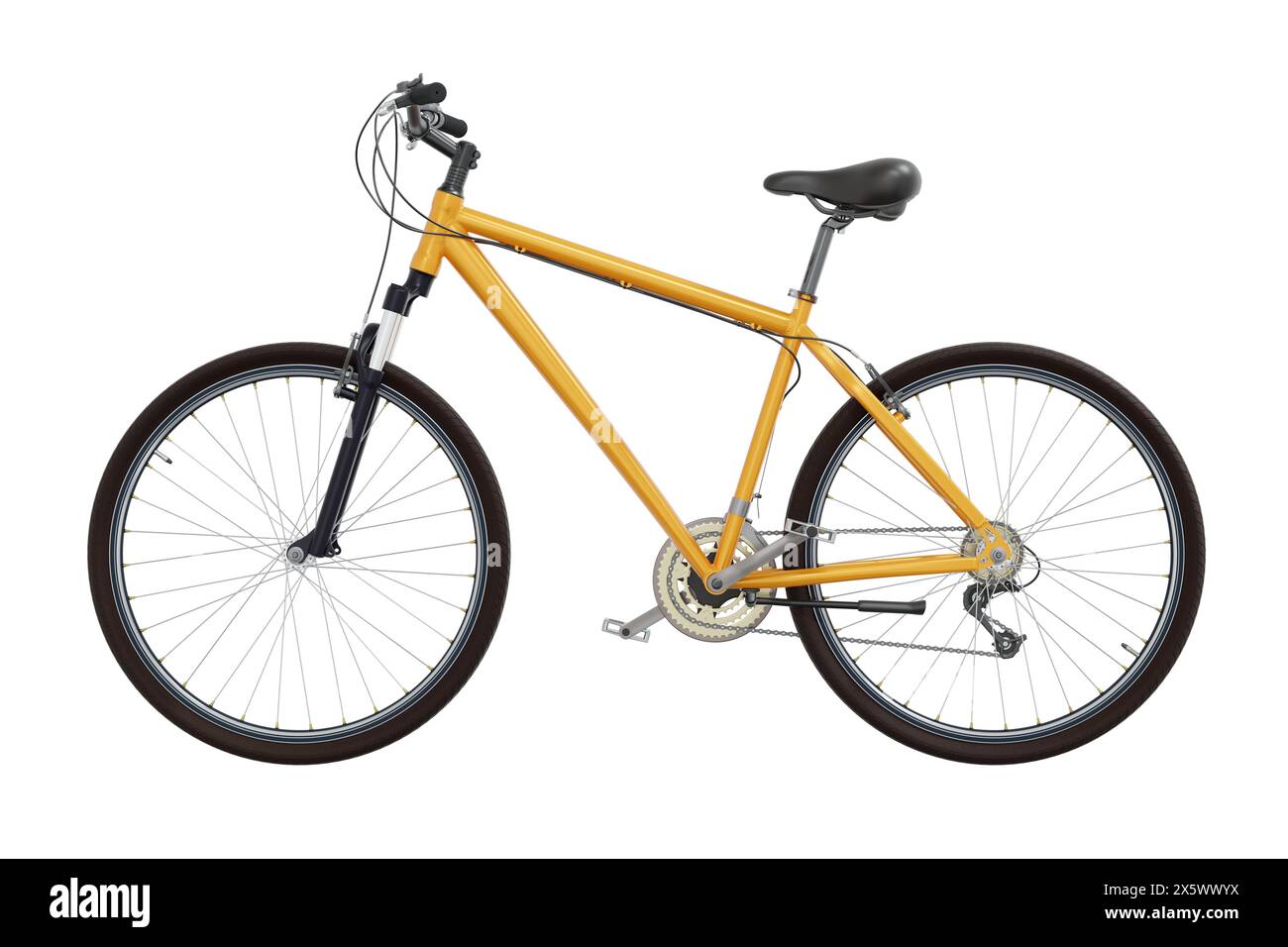 Orange bicycle, side view isolated on white background, 3D illustration ...
