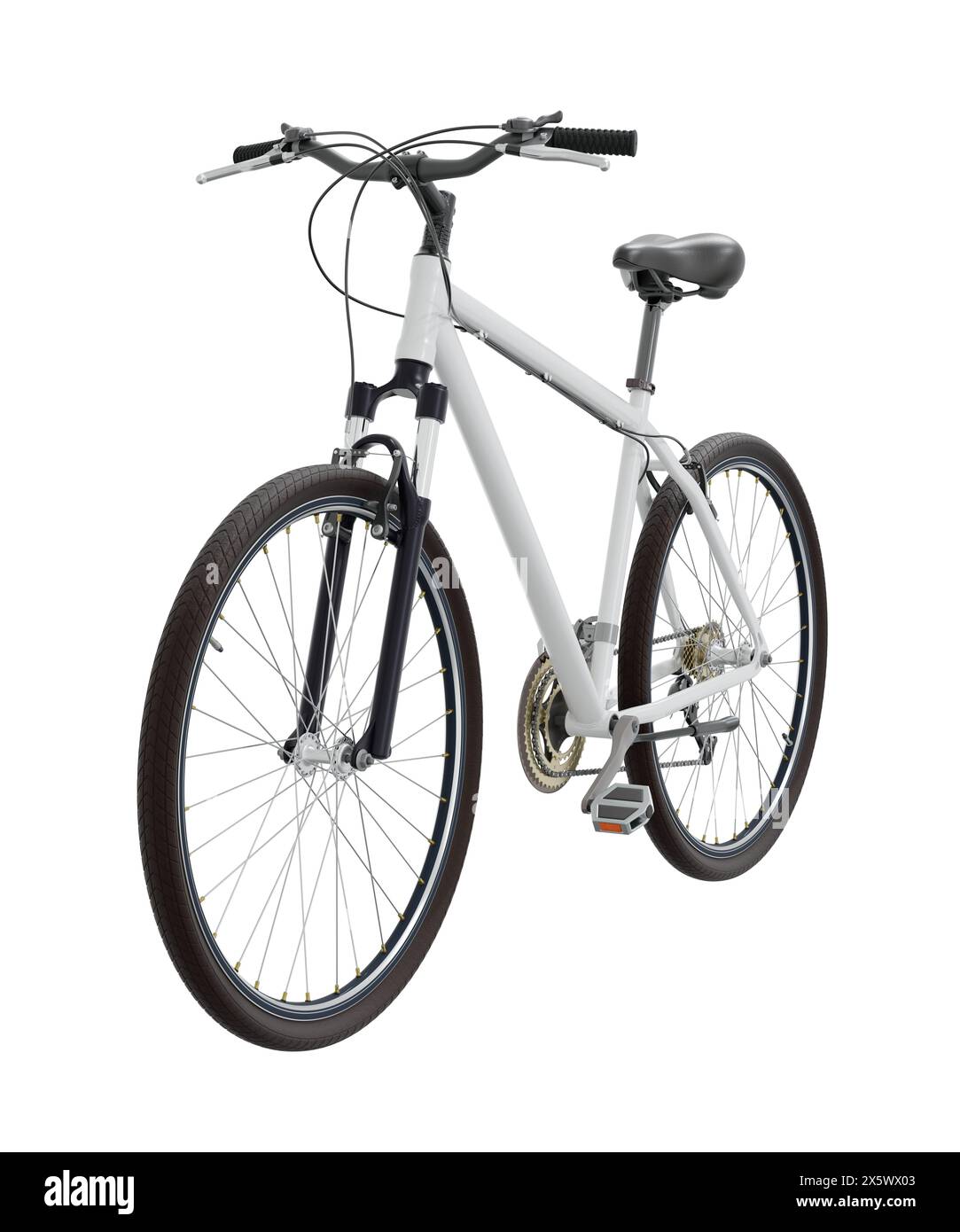 White bicycle, front side view isolated on white background, 3D ...