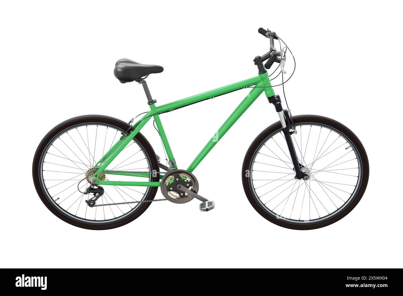Green bicycle, side view isolated on white background, 3D illustration ...
